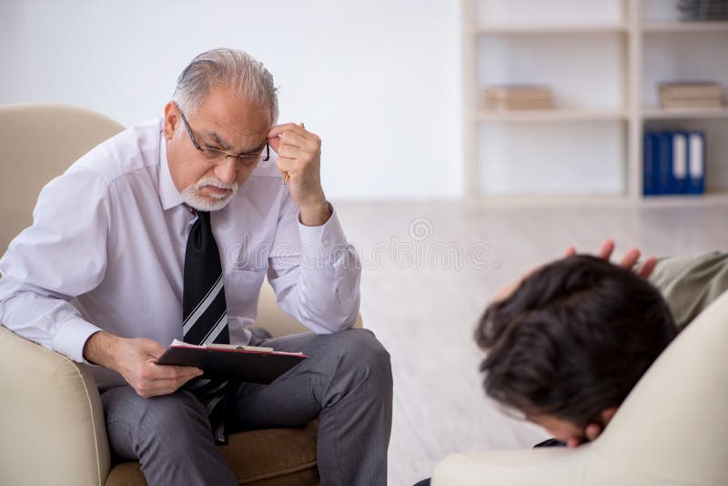 Young Man Visiting Old Psychologist Stock Image - Image of depressed ...