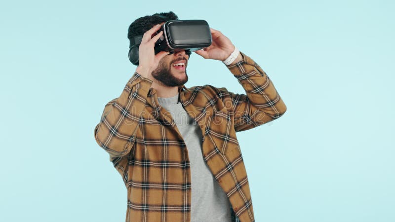 Young Man, VR Vision and Glasses in Software Development, Game Test or ...