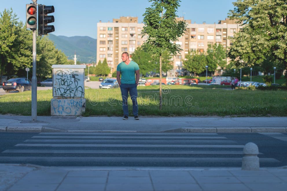 Young Man Waiting for Green Light Stock Image - Image of stoplight ...