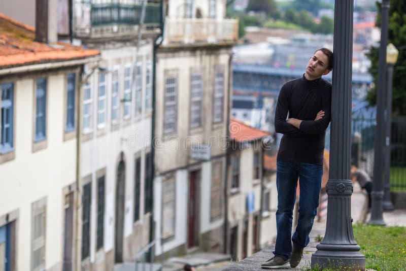 Young Man is Waiting on the Street. Travel. Stock Image - Image of teen ...