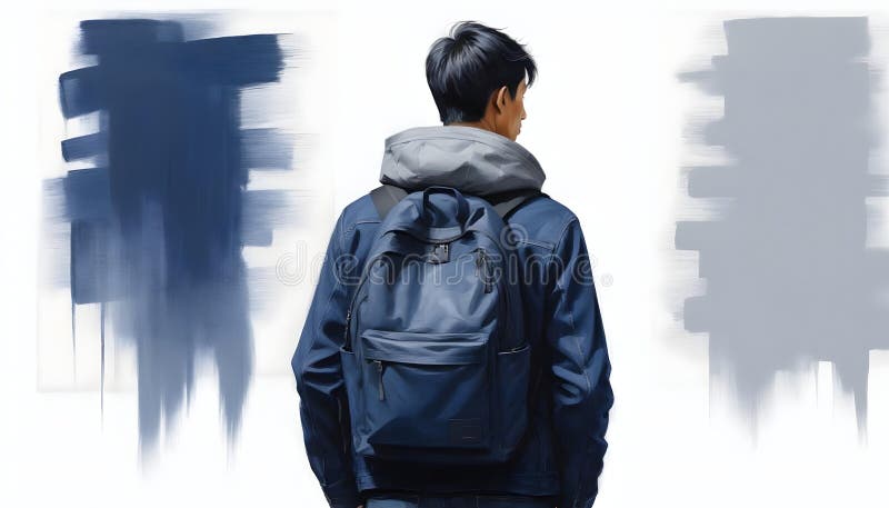 Young Man Walking Away with a Backpack and Blurred Background. AI ...