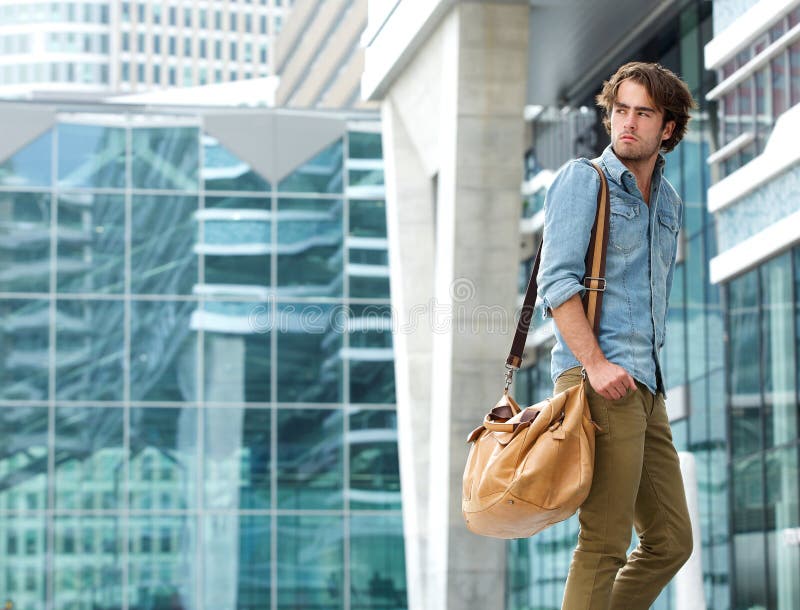 Trendy Young Man Smiling with Travel Bag Stock Image - Image of beauty ...
