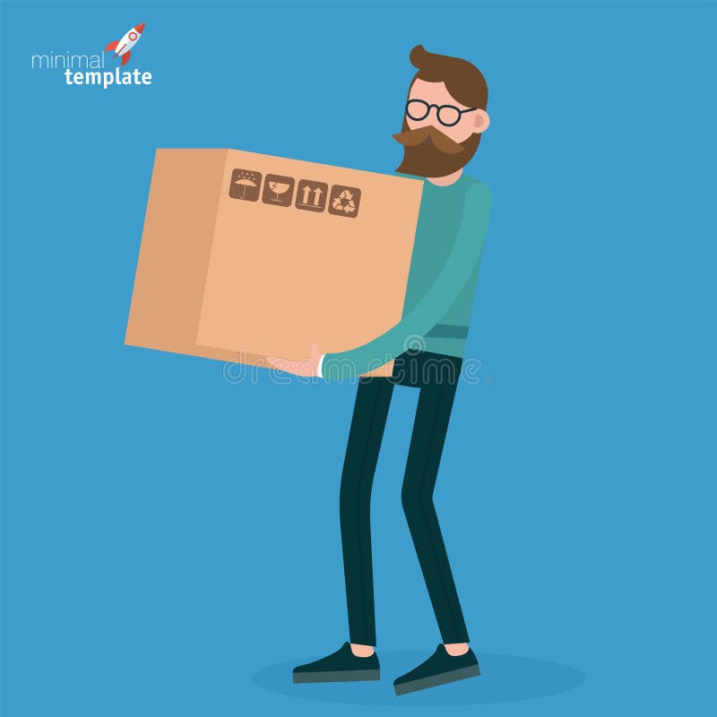 Young Man Walking with Retail Box Stock Vector - Illustration of ...