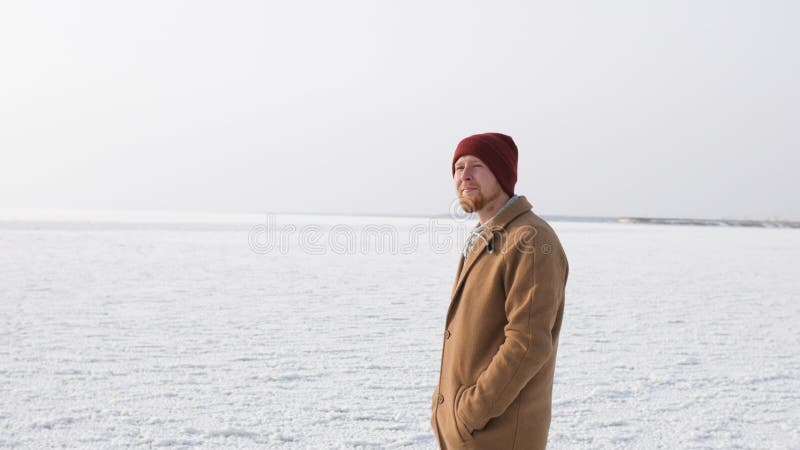 A Young Man Walks on the Ice in Winter Stock Image - Image of adventure ...