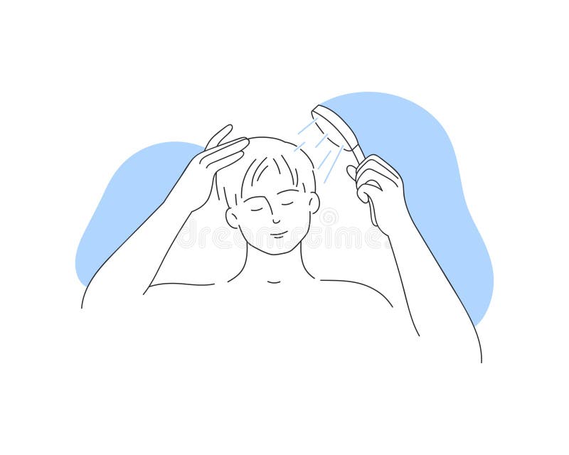 Young Man Washing Hair In Shower In Morning Haircare Routine Stock
