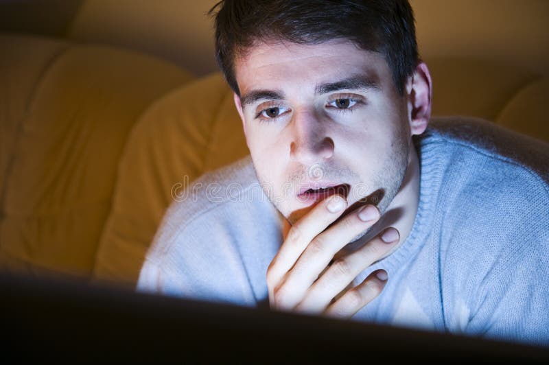 Young Man Watching Television Stock Image - Image of entertainment ...
