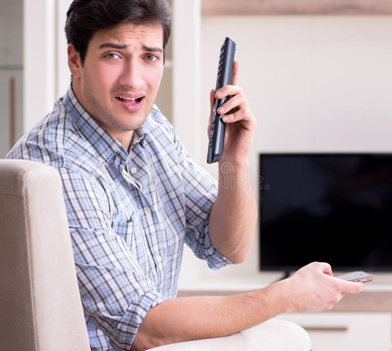 Young Man Watching Tv at Home Stock Photo - Image of house, abuse ...