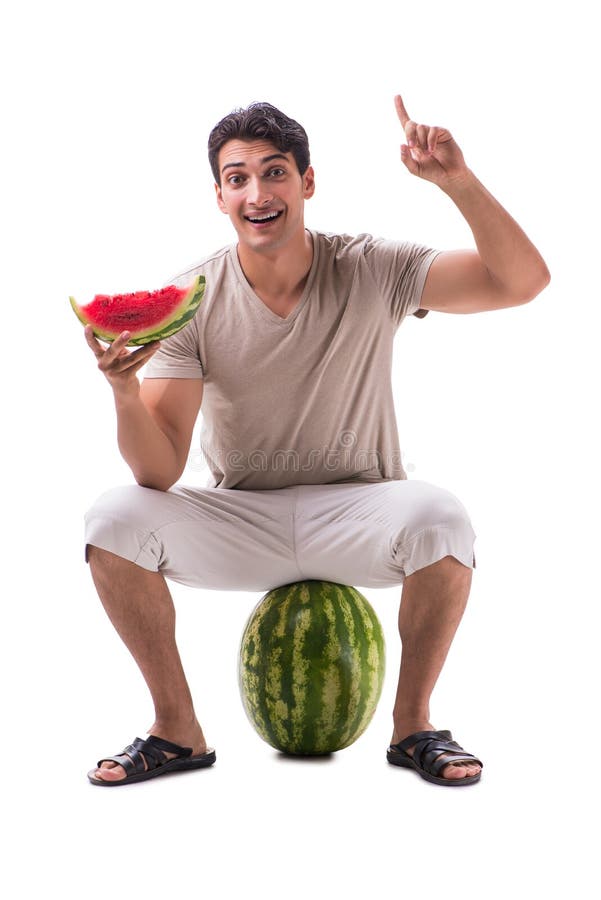 The Young Man with Watermelon Isolated on White Stock Image - Image of ...