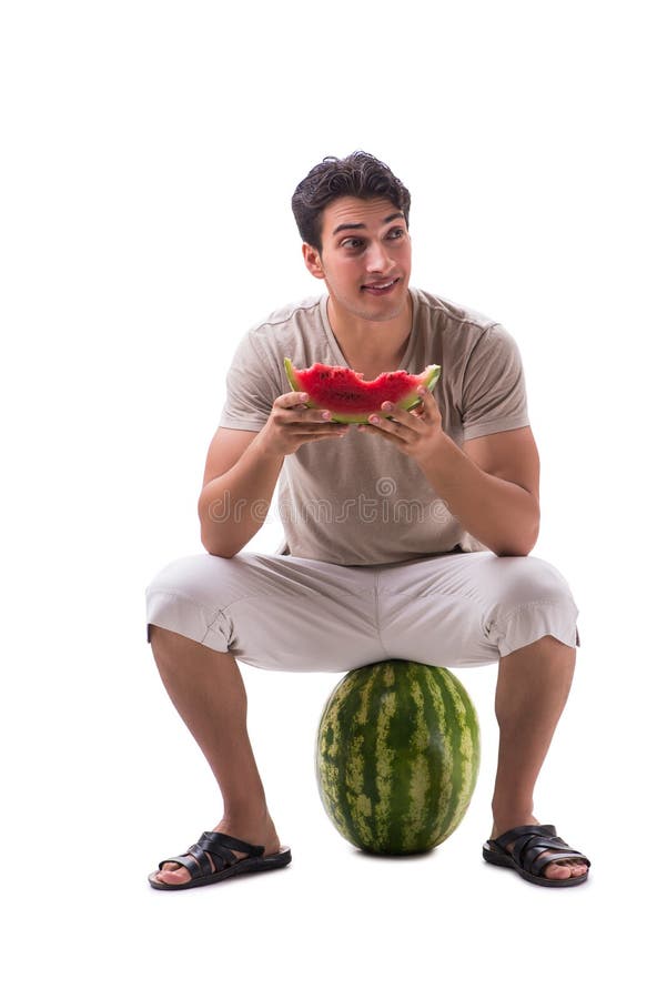 The Young Man with Watermelon Isolated on White Stock Image - Image of ...