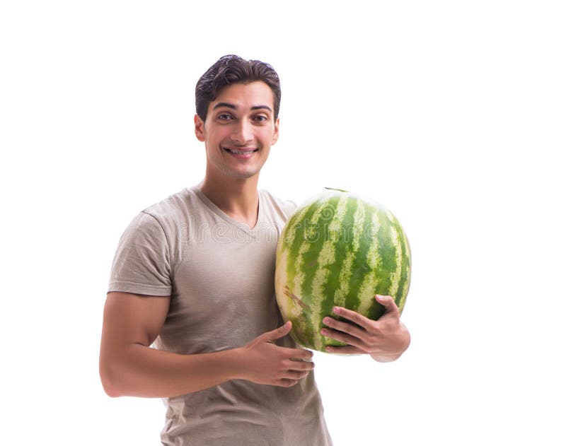 Young Man with Watermelon Isolated on White Stock Image - Image of huge ...