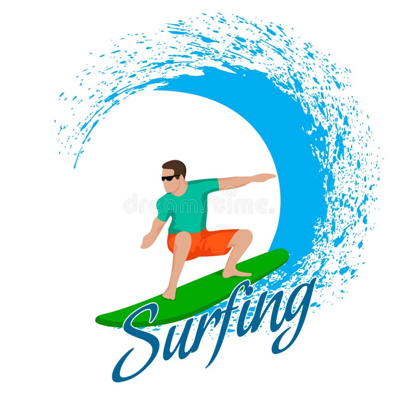 Young Man on a Wave Color Clipart Stock Vector - Illustration of ...