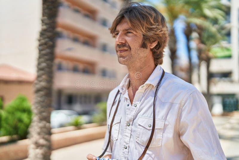 Young Man Wearing Camera Walking at Park Stock Image - Image of ...