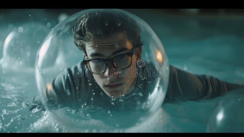 Man Immersed in Water with Air Bubbles Around Stock Image - Image of quiet, male: 328092921