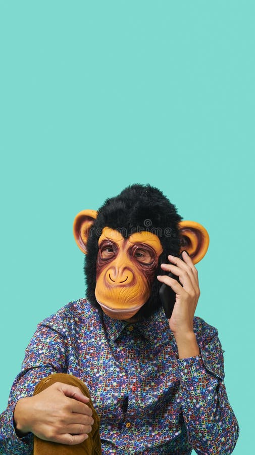 Monkey Man Talking on the Phone, Mobile Format Stock Image - Image of ...