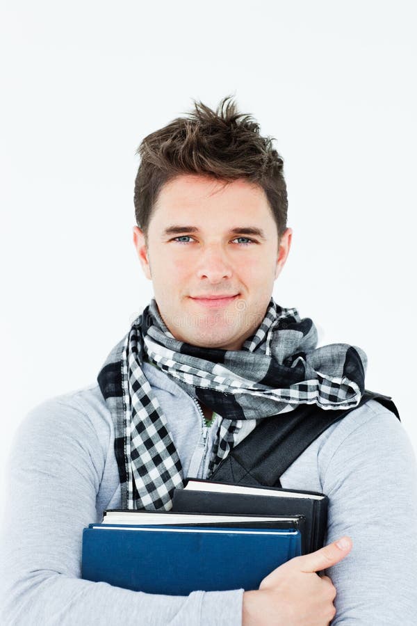 Young Man Wearing a Scarf and Holding Books Stock Photo - Image of ...