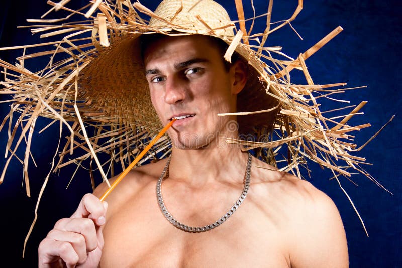 Young Man Wearing a Straw Hat Stock Photo - Image of male, straw: 11932210
