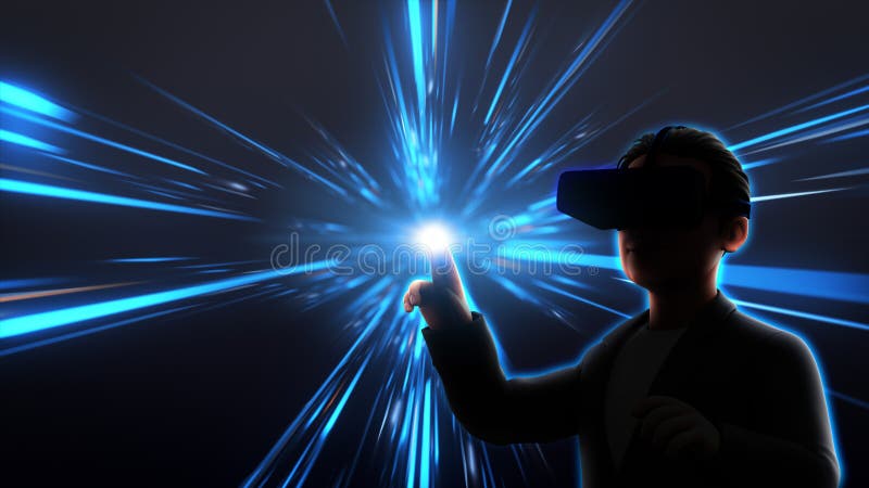 Young Man Wearing Virtual Reality Goggles or 3d Glasses and Touching ...