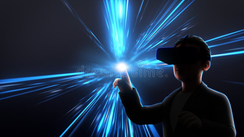 Young Man Wearing Virtual Reality Goggles or 3d Glasses and Touching ...