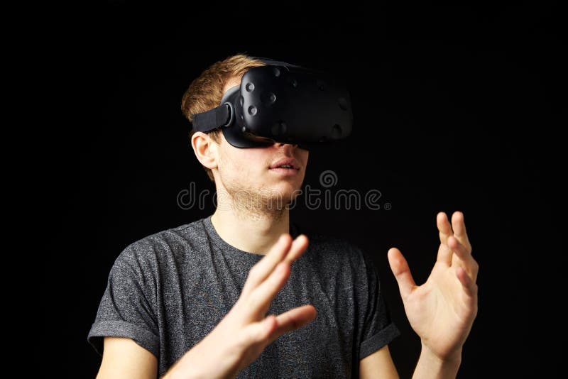 Man Sitting on Sofa at Home Wearing Virtual Reality Headset Stock Image ...