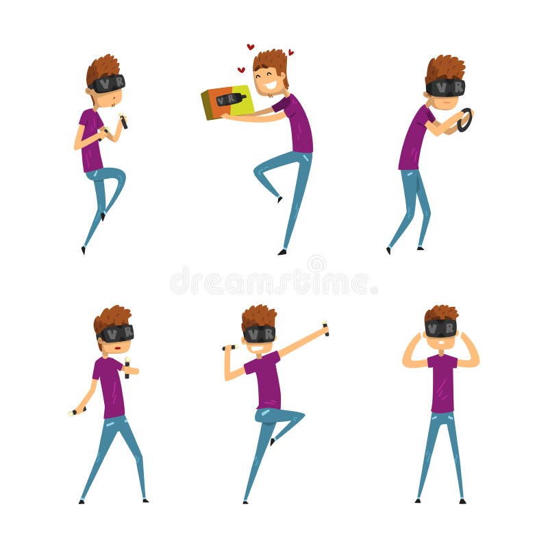 Young Man Wearing VR Glasses Interacting with Invisible Virtual Object ...