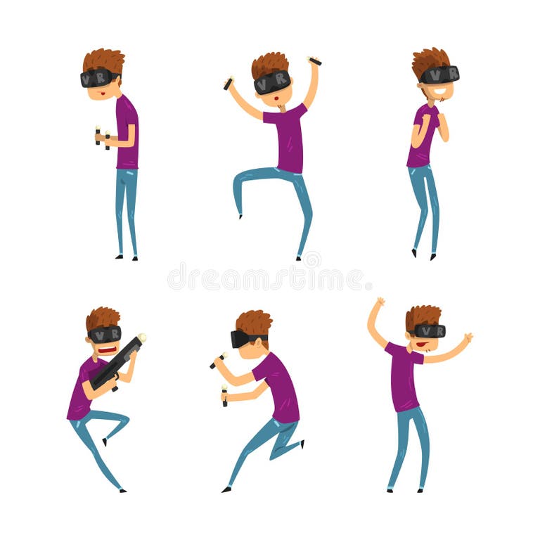 Young Man Wearing VR Glasses Interacting with Invisible Virtual Object ...