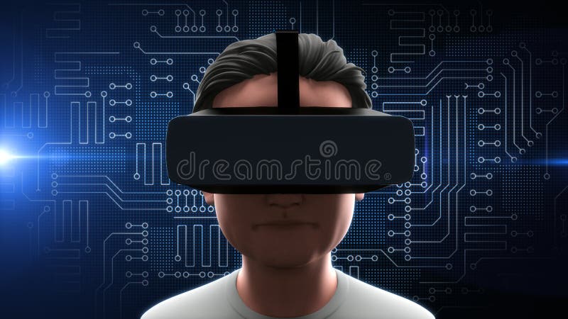 A Young Man Wearing VR Headset Experiencing 3D Virtual Reality on ...