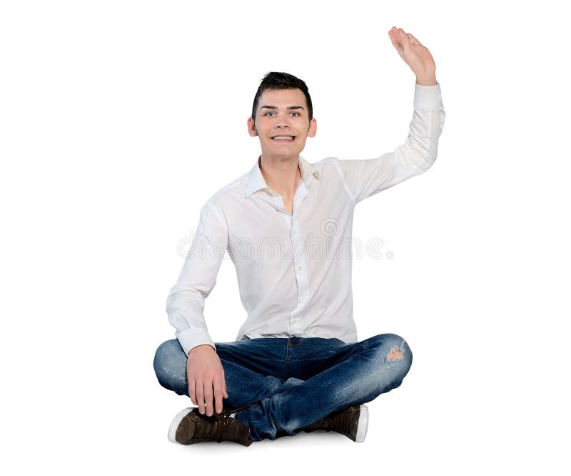 Young man welcome gesture stock photo. Image of partner - 55937518