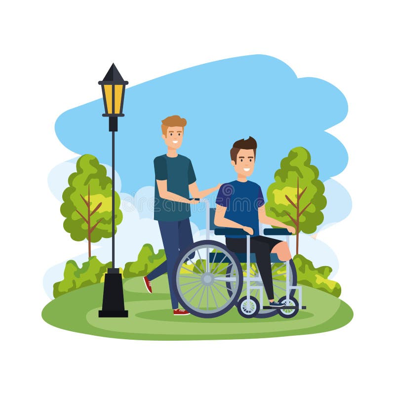 A Male Helper To Help with an Old Man Sitting on a Wheelchair ,3D ...