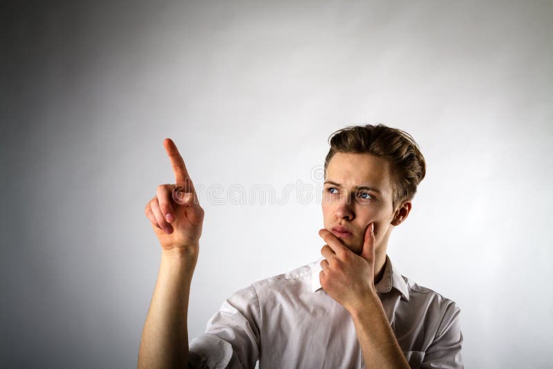 Young Man is Pushing the Virtual Button Stock Image - Image of choose ...