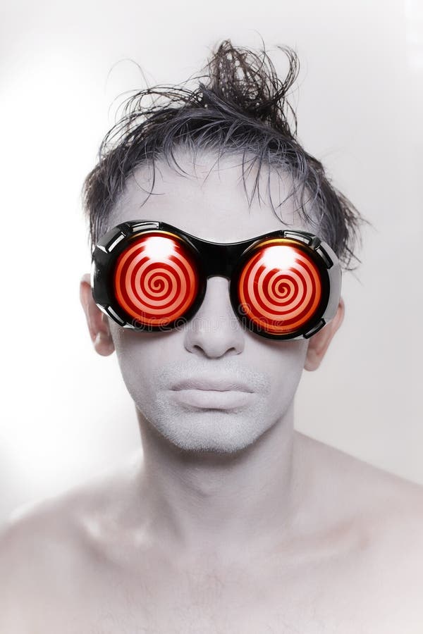 Young Man with White Skin in Strange Redglasses Stock Photo - Image of ...