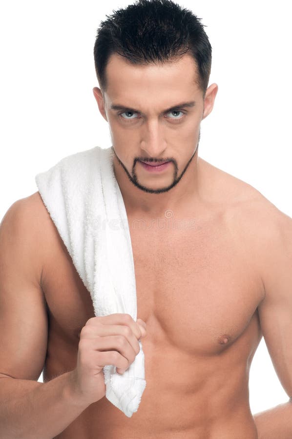 Young Man with White Towel. SPA. Isolated. Stock Image - Image of ...