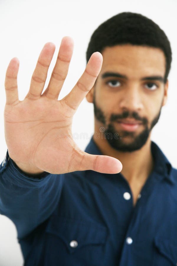 Portrait of Young Man Making Stop Sign Stock Image - Image of fuzz ...