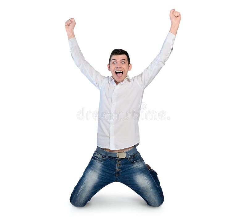 Young man winner hands up stock image. Image of celebrating - 55937489