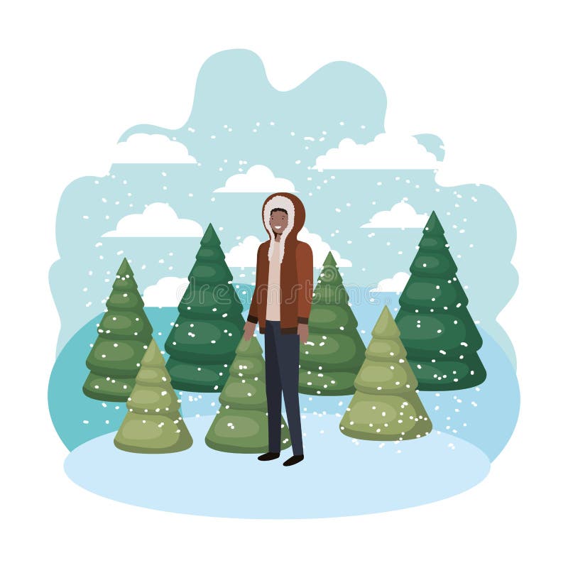 Young Man with Winter Clothes and Winter Pine Avatar Character Stock ...