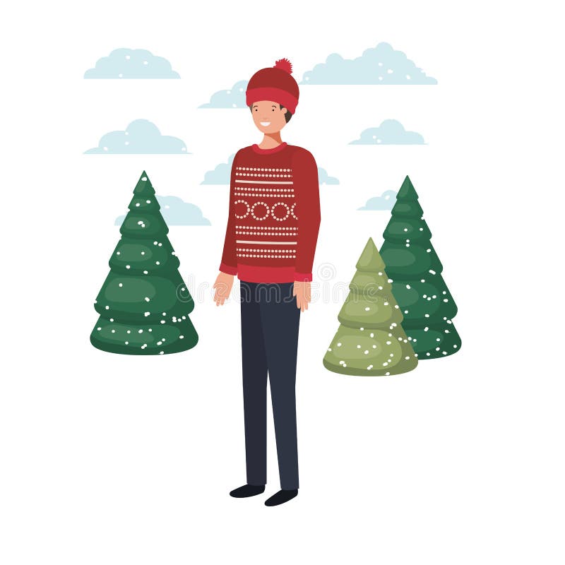 Young Man with Winter Clothes and Winter Pine Avatar Character Stock ...