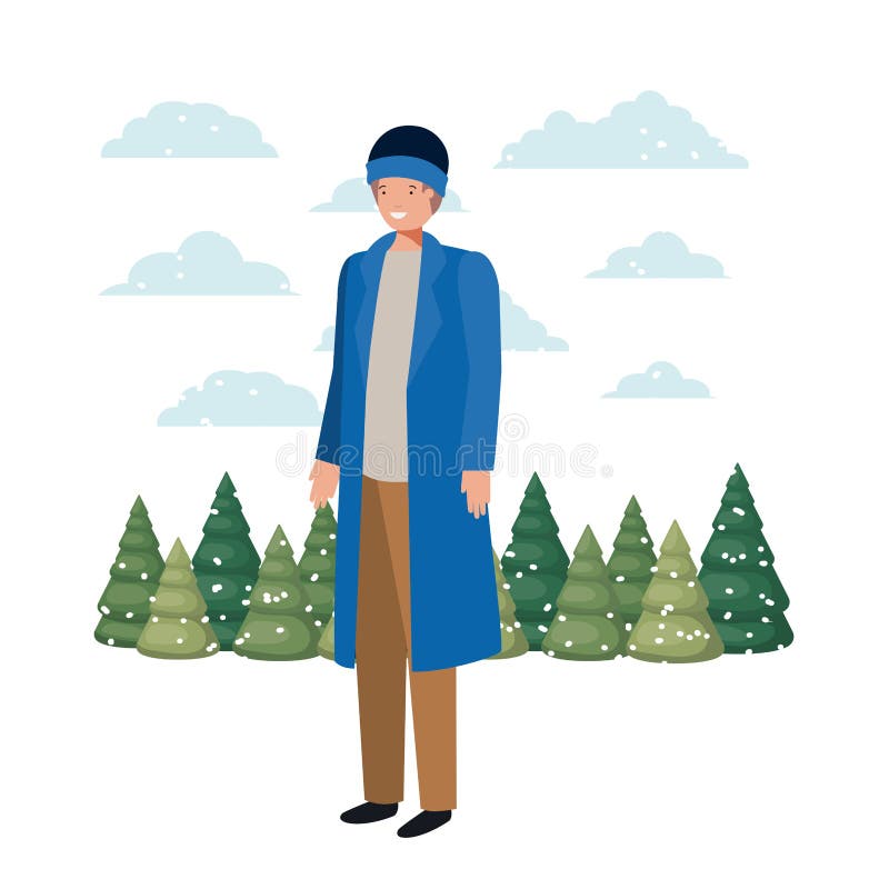 Young Man with Winter Clothes and Winter Pine Avatar Character Stock ...