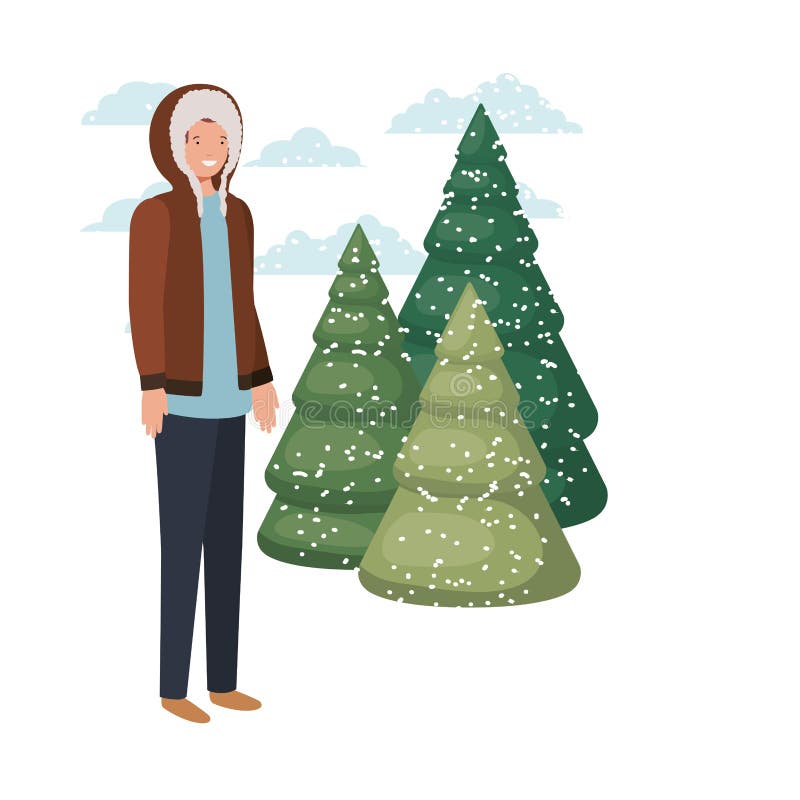 Young Man with Winter Clothes and Winter Pine Avatar Character Stock ...