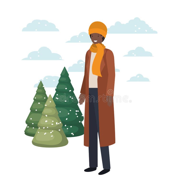 Young Man with Winter Clothes and Winter Pine Avatar Character Stock ...