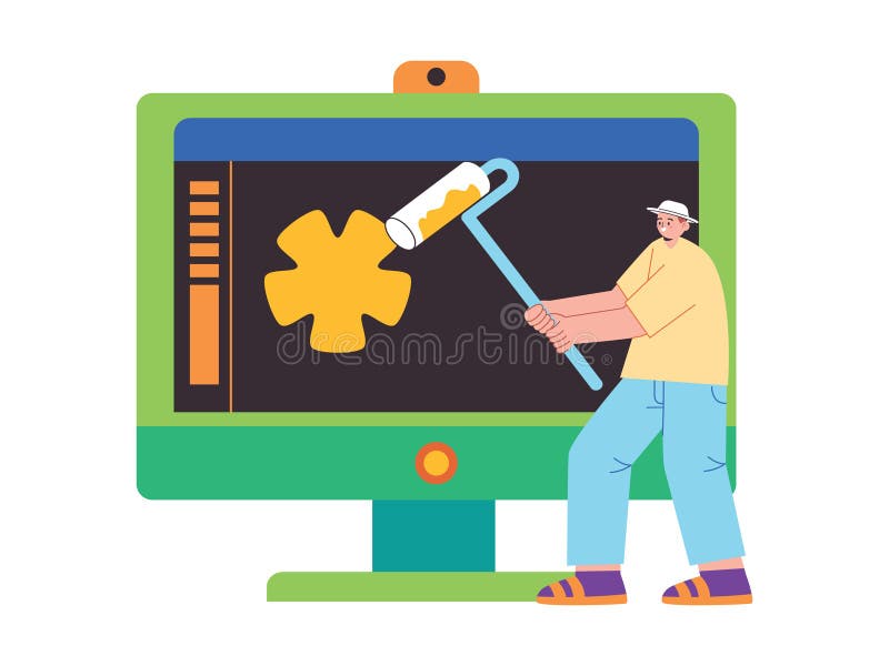 Young Man Work or Learning Paint Design Artistic with Computer ...