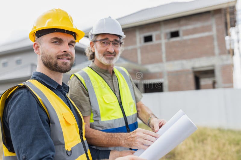 Young Man Worker Construction Engineer Male Working Cooperate with ...