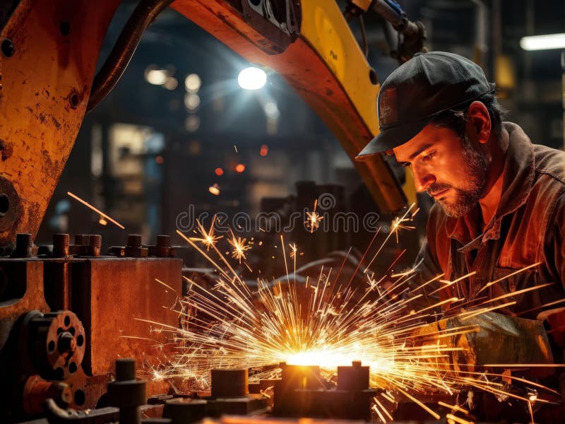 Young Man Worker in Factory. with Machine Factory Stock Illustration ...