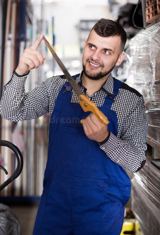 Young Man Worker Showing His Constructing Tools Stock Photo - Image of ...