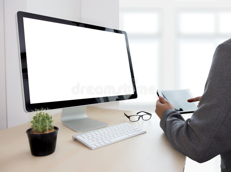 Young Man Working Businessman Using a Desktop Computer of the Bl Stock ...