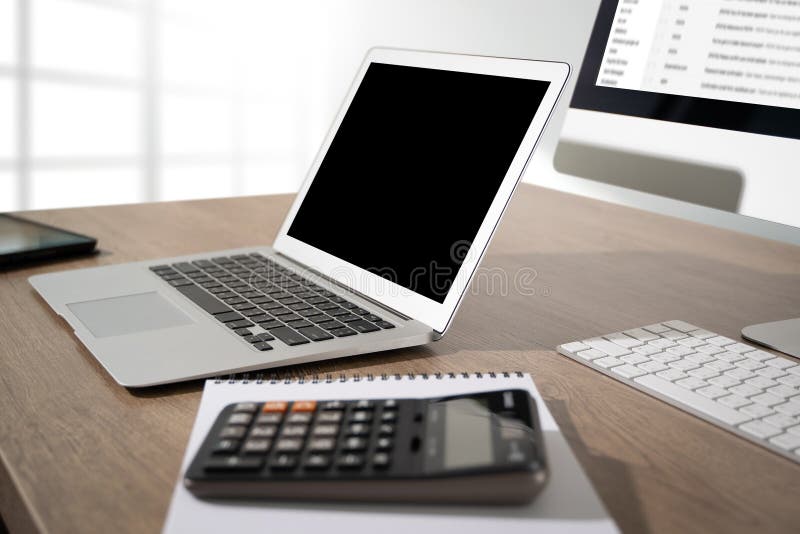 Young Man Working Businessman Using a Desktop Computer of the Blank ...