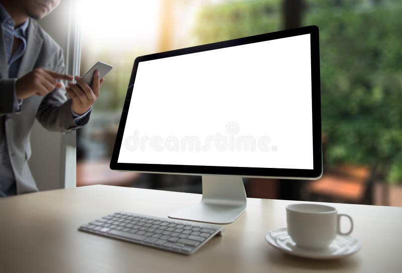 Young Man Working Businessman Using a Desktop Computer of the Bl Stock ...