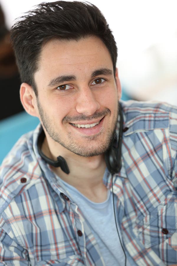 Young Man Working Call Center Stock Photo - Image of computer ...