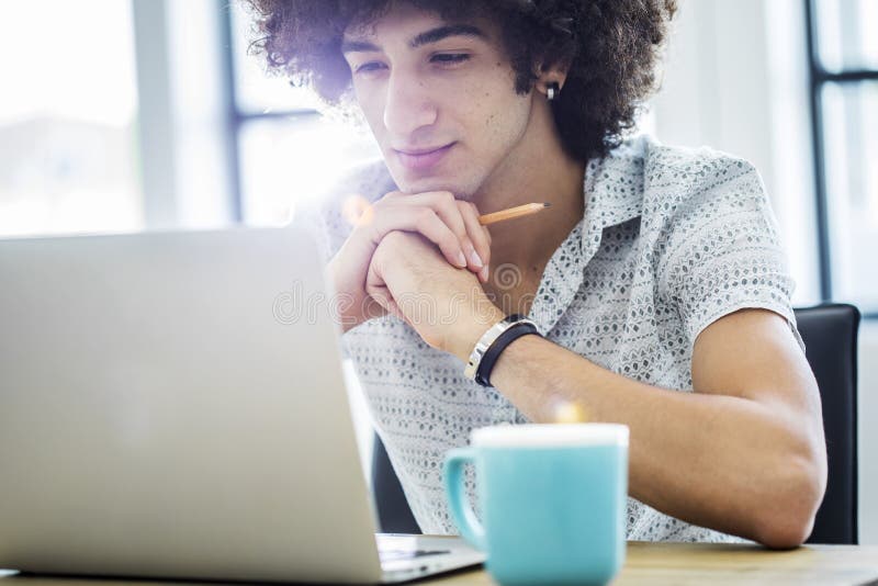 Young Man Working with Computer Stock Photo - Image of person, email ...