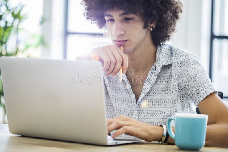Young Man Working with Computer Stock Photo - Image of male, office ...