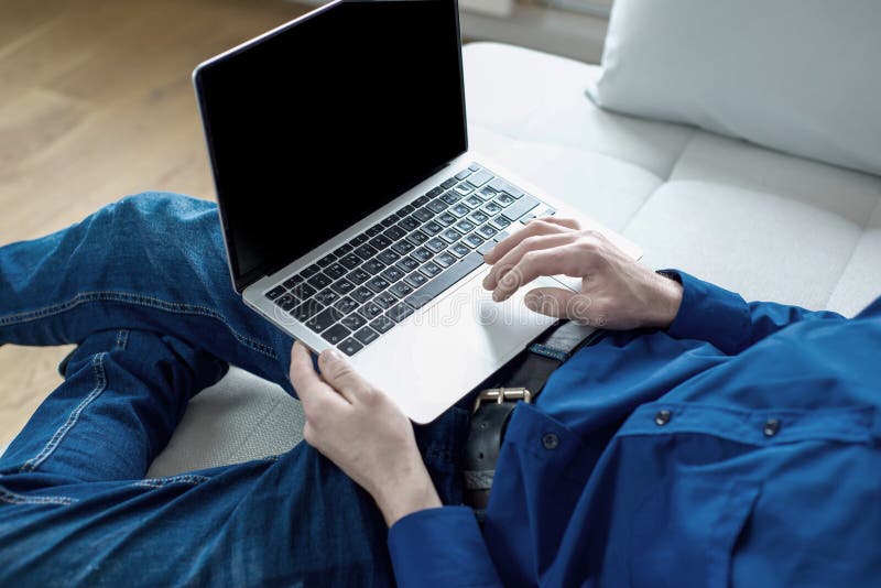 Young Man Working at Computer from Home in Bright Cozy Room, Education ...