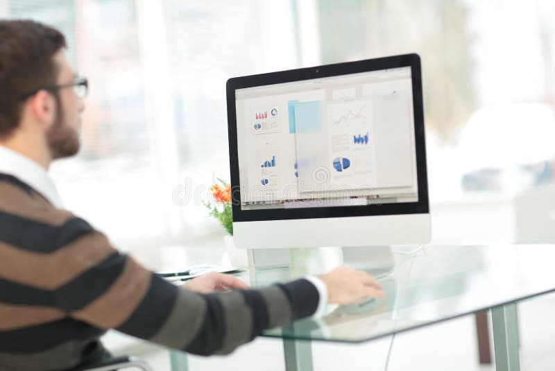 Young Man Working at the Computer. Modern Office. Business Proje Stock ...
